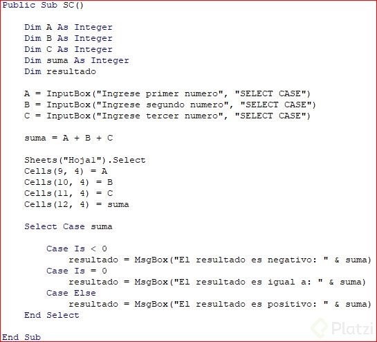 Uso de Select Case en Visual Basic para Condicionales